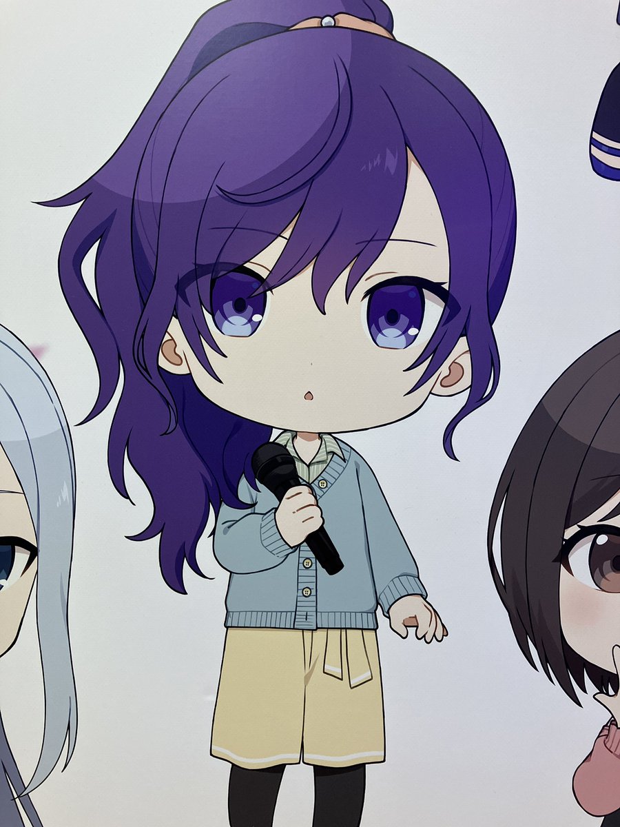 multiple girls microphone purple hair chibi holding microphone long ...