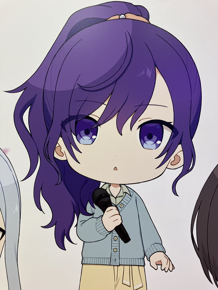 multiple girls microphone purple hair chibi holding microphone long ...