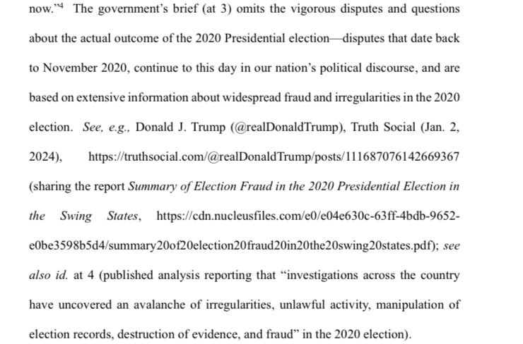 TFG's attorneys cite TFG's post on Truth Social citing made up report ...