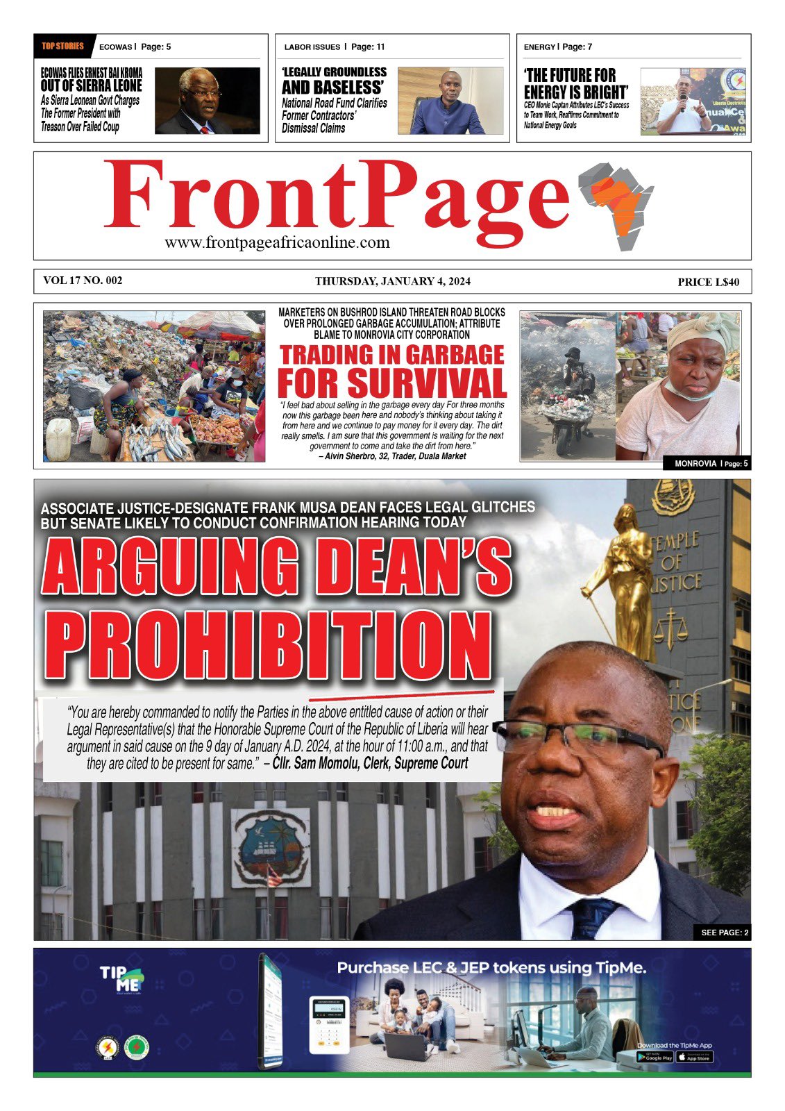 Newsherald Jan 4 Front Page