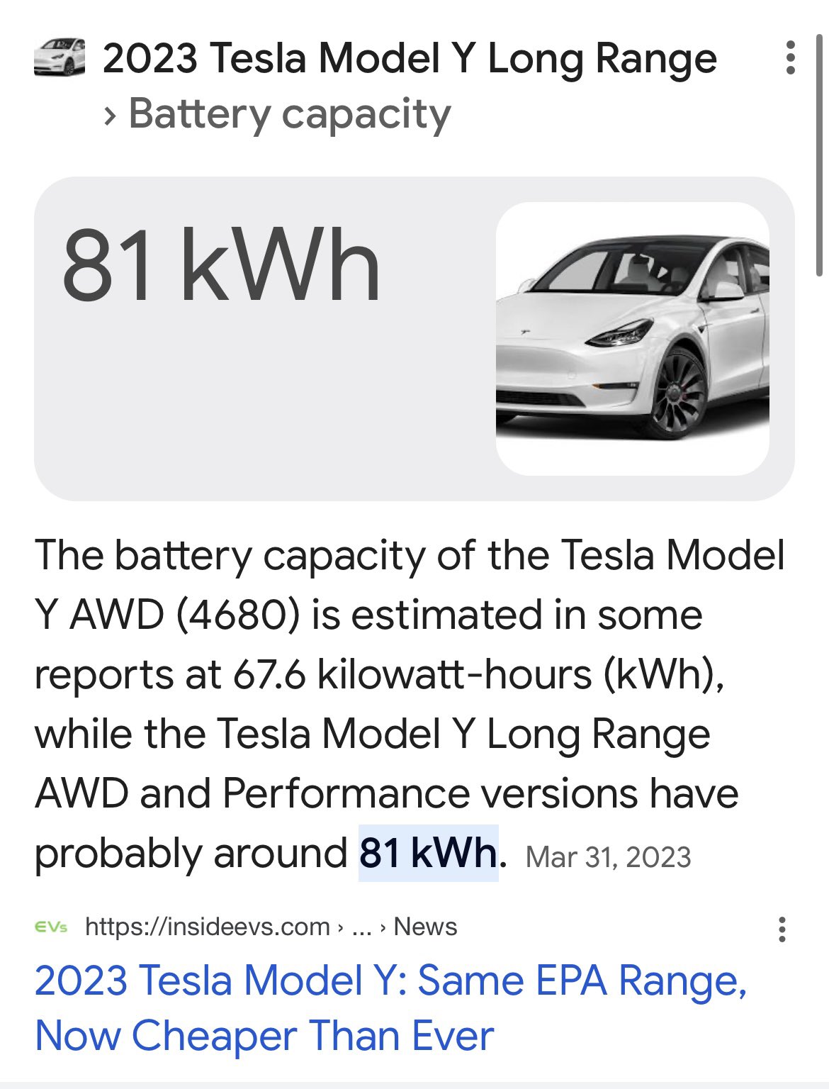 Tesla model y kwh battery store