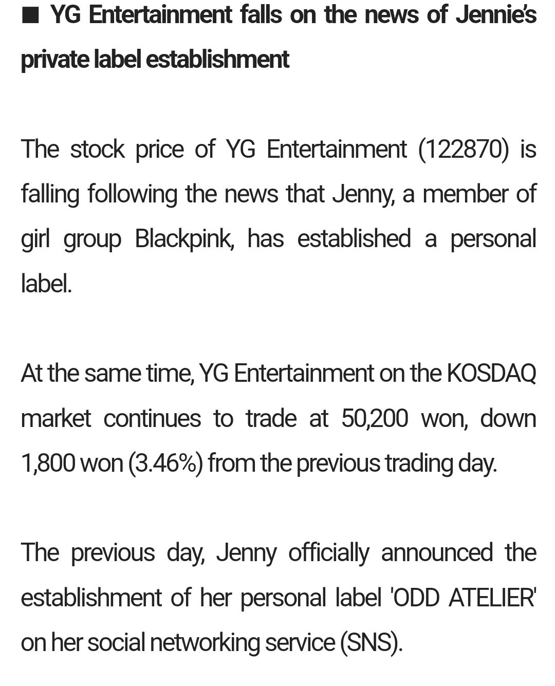 Yg Entertainment Stock