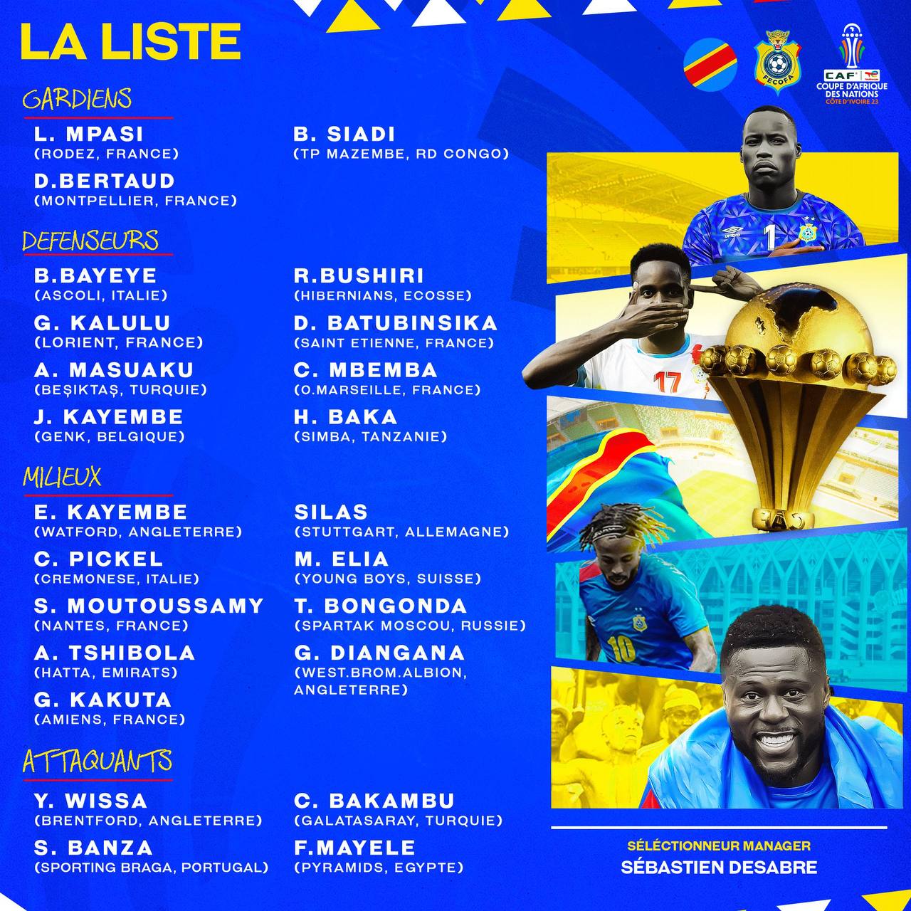 CAN 2023: Liste des Léopards de la RD Congo pour la Coupe d'Afrique des ...