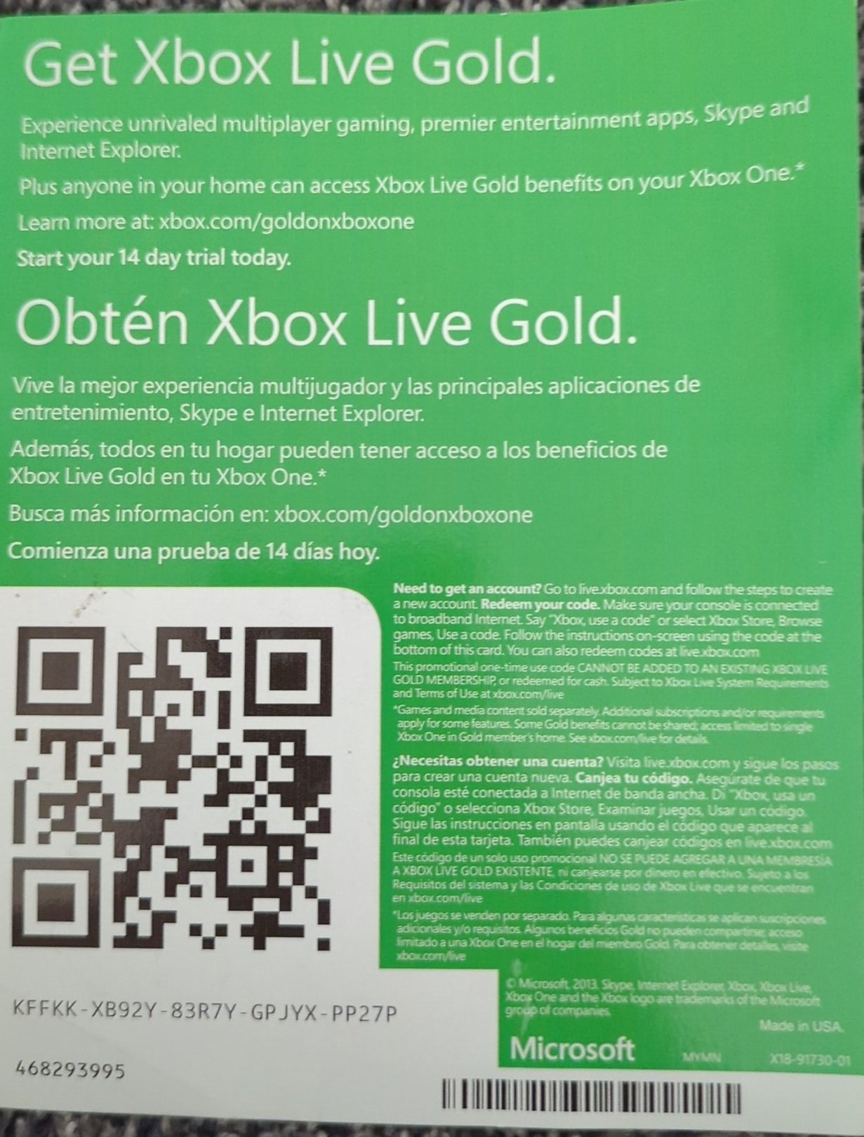 Xbox Live Card Back Microsoft Xbox Live 3 Month Gold Card (Physical