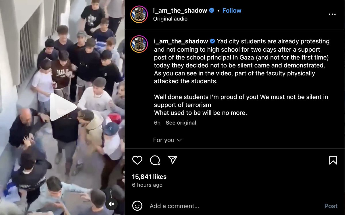 An Israeli school principal shared a Haaretz article on FB that said ...