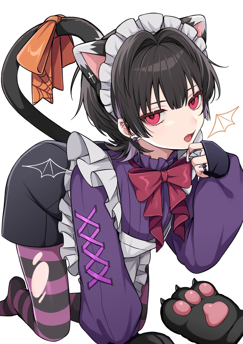 animal ears cat ears male focus 1boy tail maid headdress black hair ...