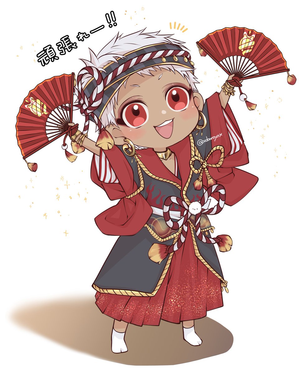 1boy dark skin male focus dark-skinned male red eyes solo chibi ...