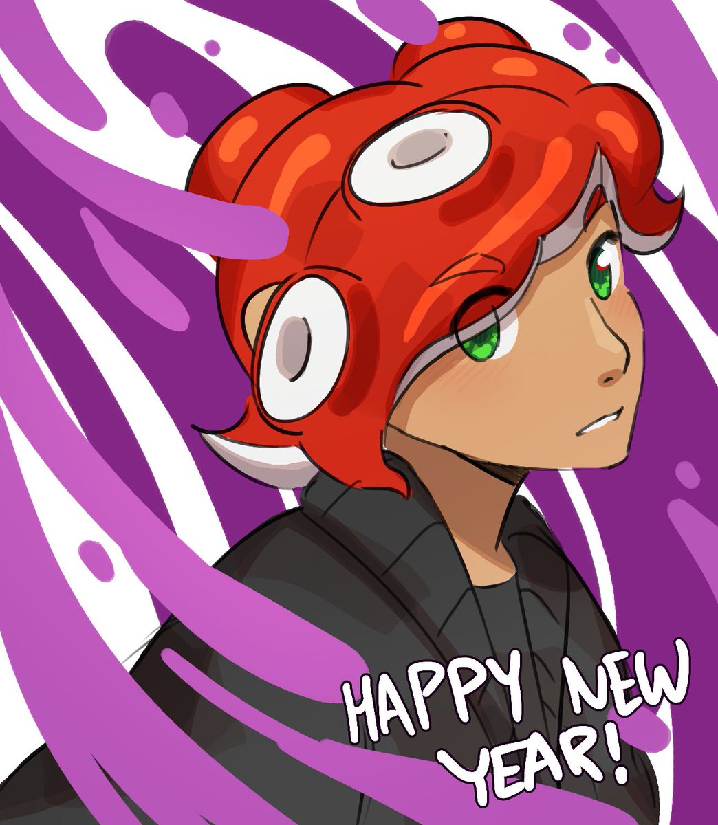 octoling male focus 1boy green eyes solo red hair tentacle hair ...