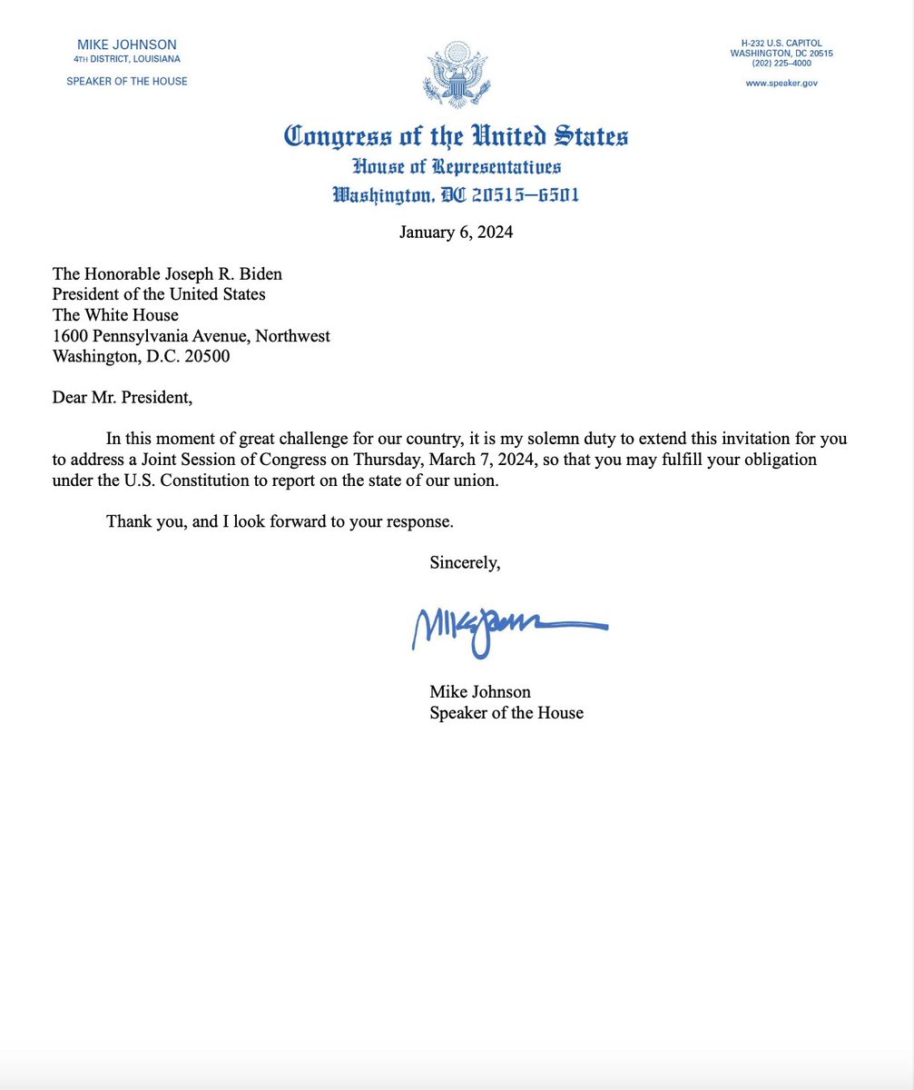 Biden accepts House Speaker Johnson's invitation to deliver State of ...