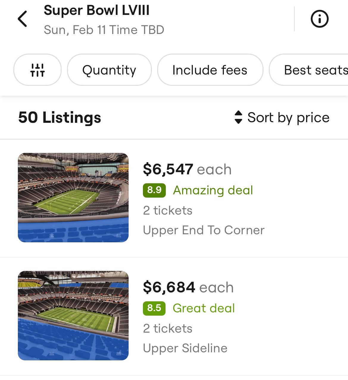 Zirksee on X Are these normal Super Bowl ticket prices I was under the impression Super Bowl tickets MINIMUM were like 15k https t zbrq41ZJXC X