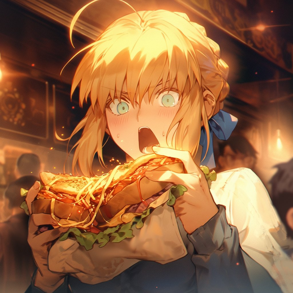 artoria pendragon (fate) ,saber (fate) food 1girl blonde hair ahoge ...