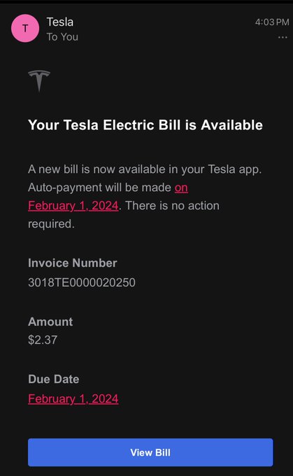 Tesla monthly electric bill store