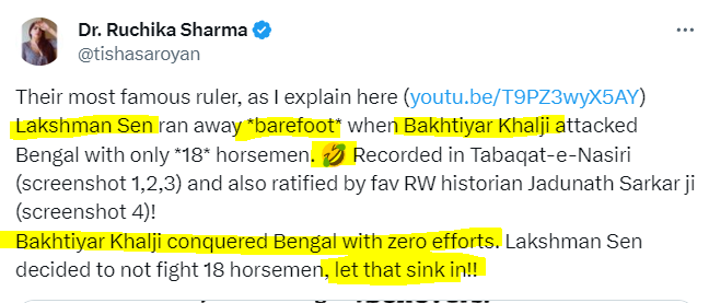 Ruchika is mocking the great Hindu king of Bengal Lakshman Sen ...