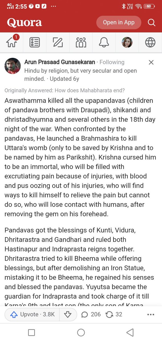 So main quora par kuch mahabharat related padh rhi thi to Iss bande ka ...