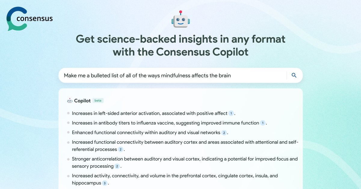 Launching the Consensus Copilot 🎉 The Consensus Copilot is an AI research assistant embedded ...