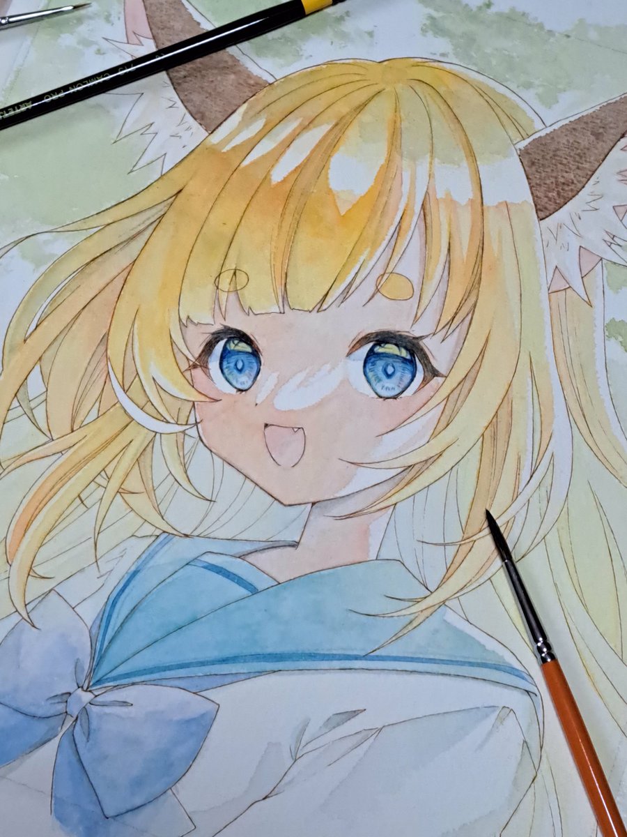 「BOOTH用の狐ちゃんはあと仕上げしたら色紙風加工して完成かなー 」|ささつゆ🦊5/5【COMITIA144】H28b📚5/6【A40】参加のイラスト