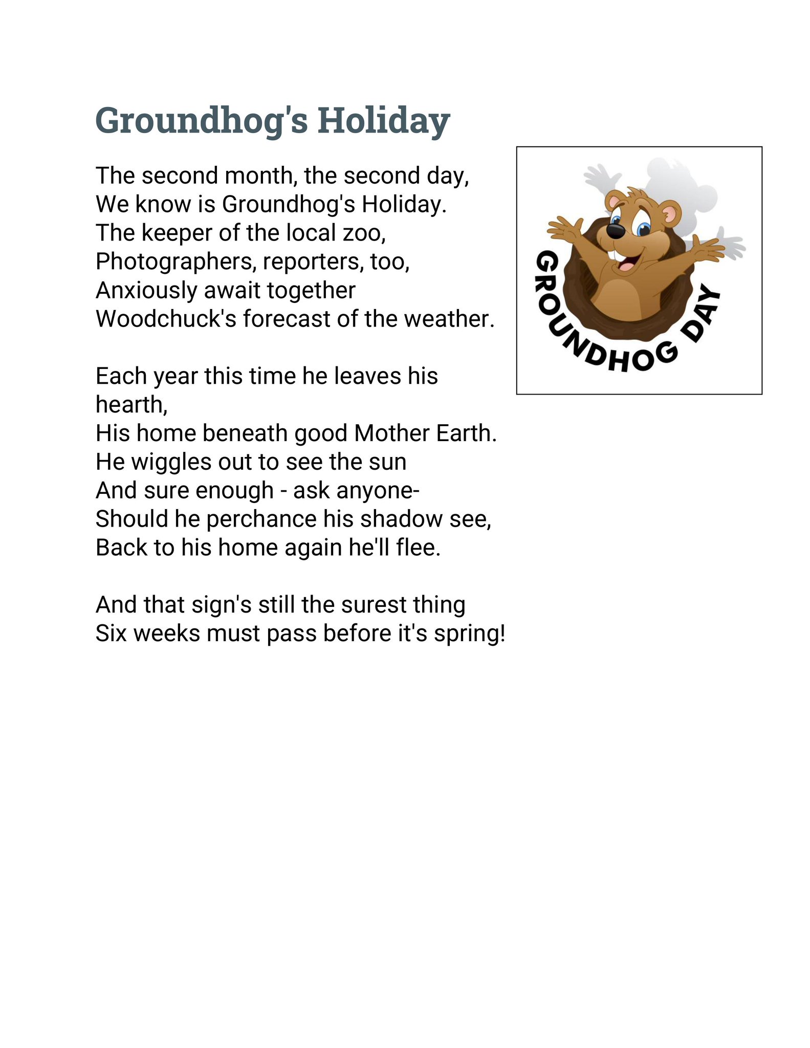 Groundhog Day Poem Free Groundhog Day Acrostic Poem Template Mama