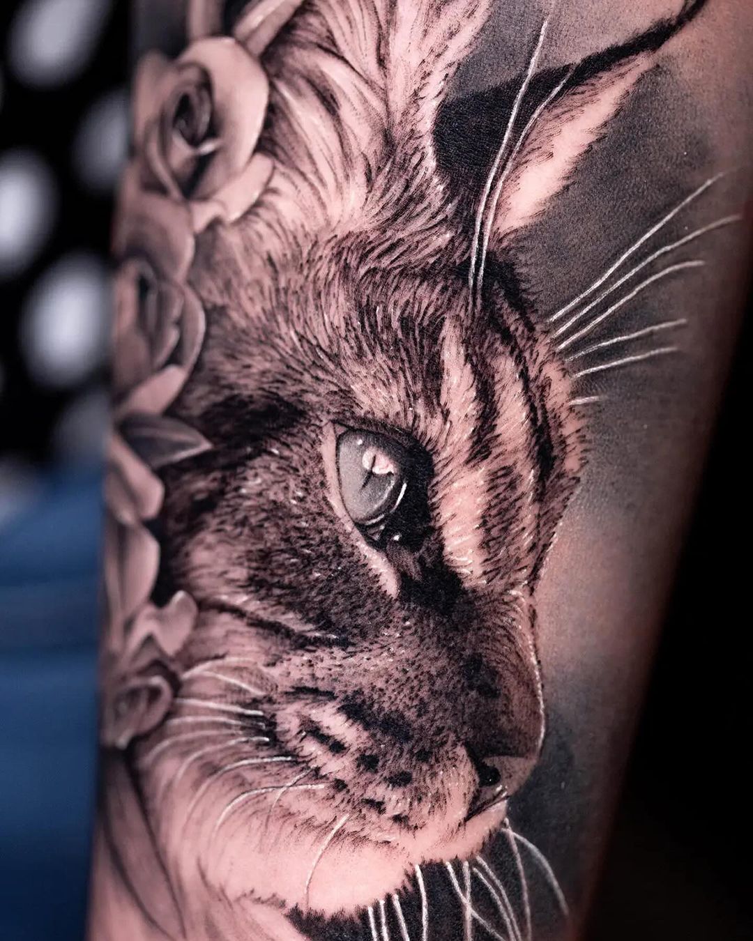 Cat Portrait Tattoo Thigh