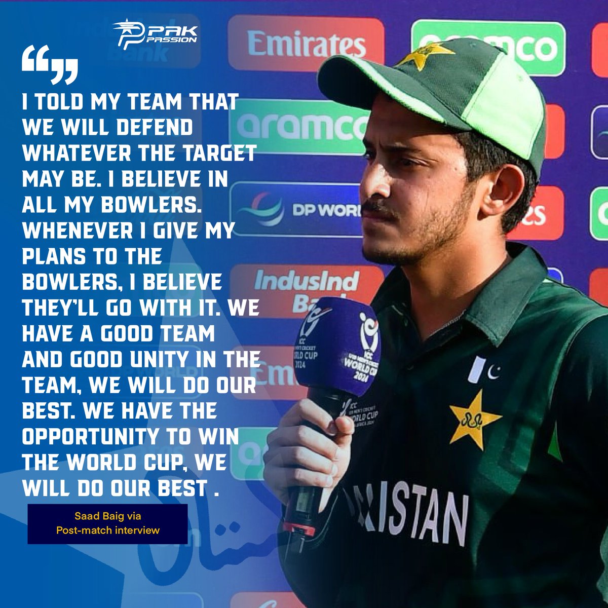 ''𝐖𝐞 𝐰𝐢𝐥𝐥 𝐝𝐞𝐟𝐞𝐧𝐝 𝐰𝐡𝐚𝐭𝐞𝐯𝐞𝐫 𝐭𝐡𝐞 𝐭𝐚𝐫𝐠𝐞𝐭 𝐦𝐚𝐲𝐛𝐞'' - Saad Baig 🗣️ The skipper ...