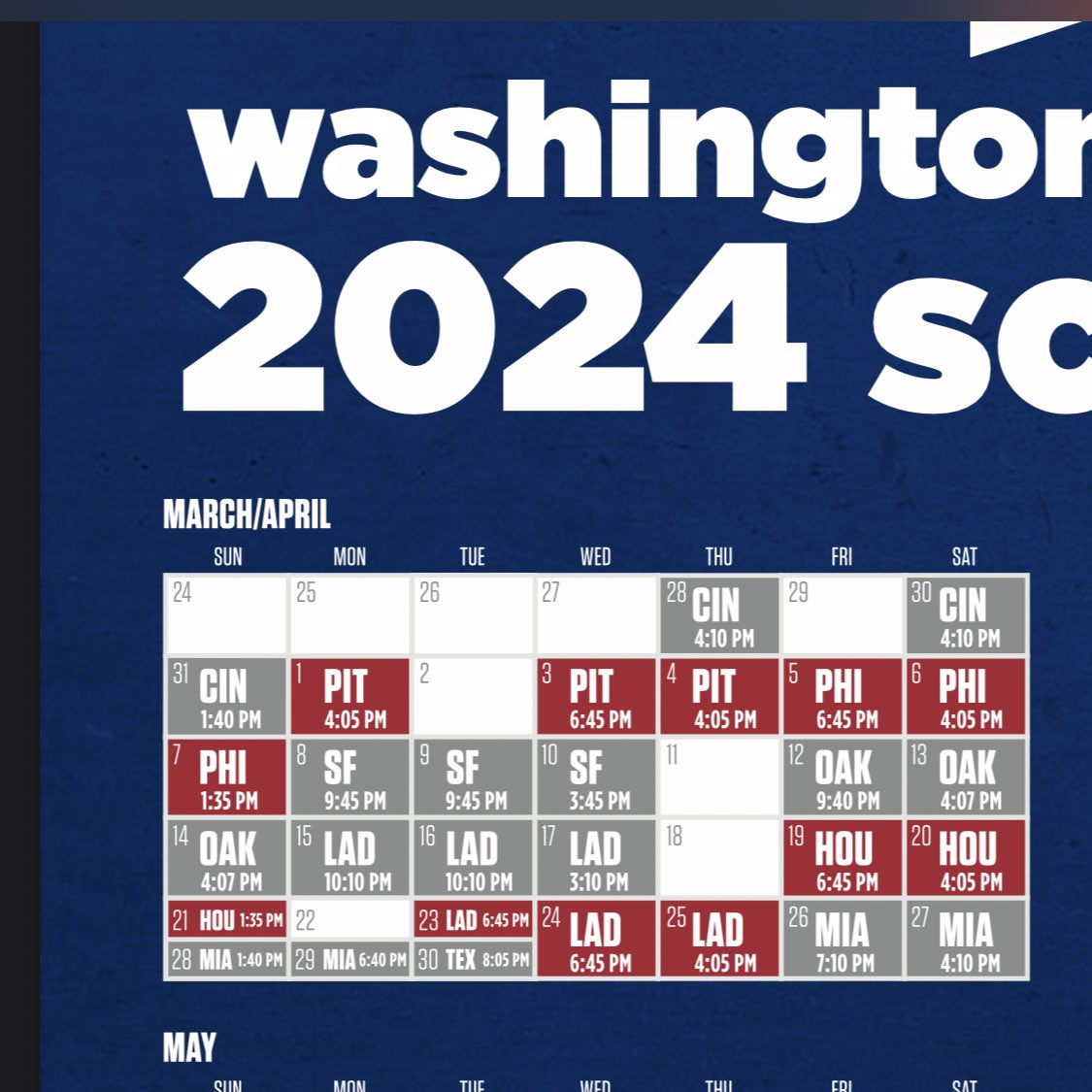 Washington Nationals 2018 Schedule Printable