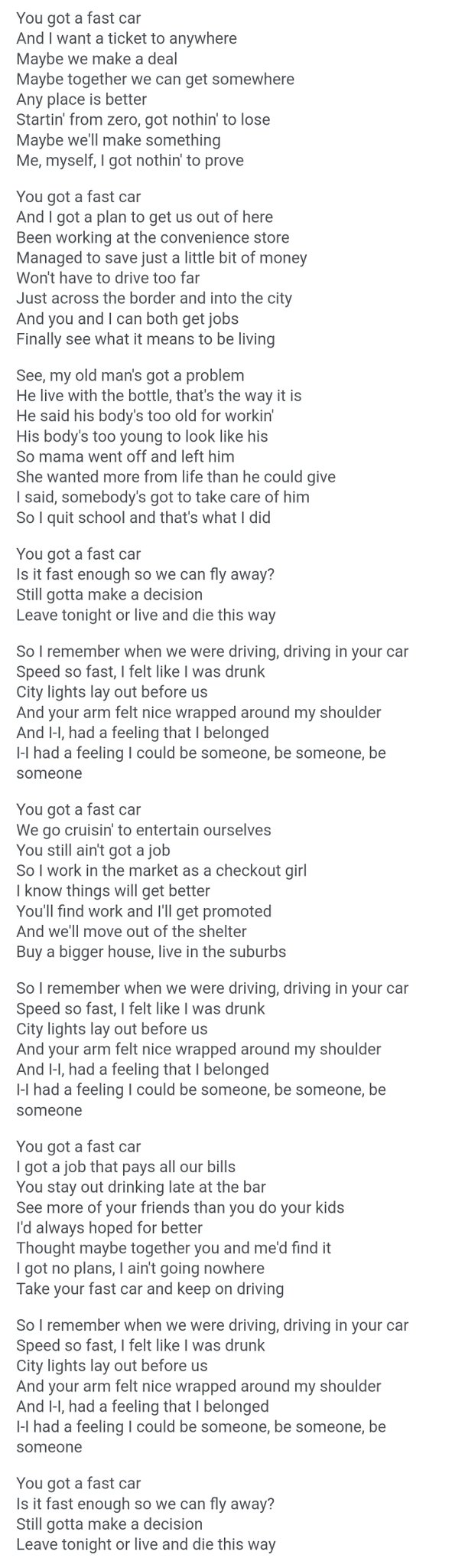 Fast Car Tracy Chapman Lyrics Tracy Chapman's "Fast Car" Made The