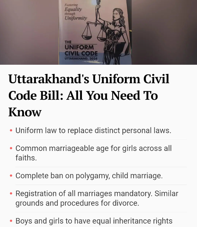 Uttarakhand Cabinet clears final Uniform Civil Code draft Uniform Civil ...