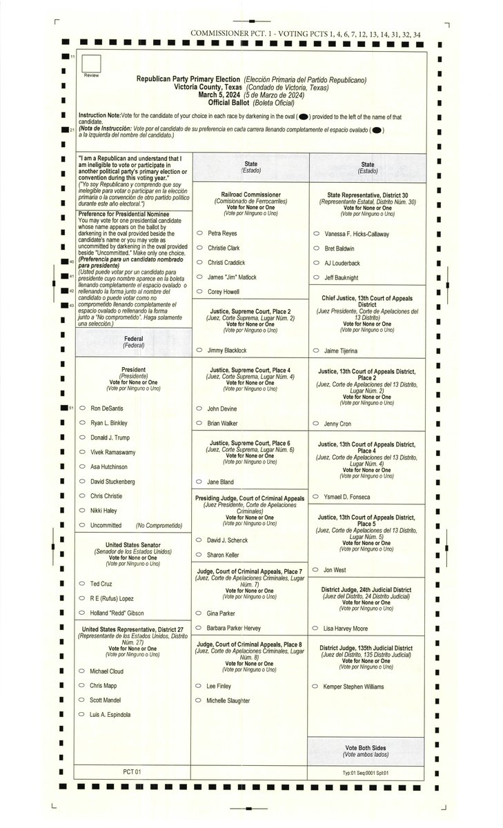 Texas Republican Primary Sample Ballot