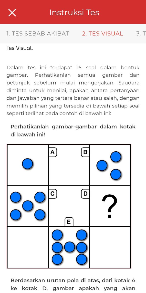 tes psikologinya tuh tes sebab akibat 15 soal, tes visual 15 soal, tes ...