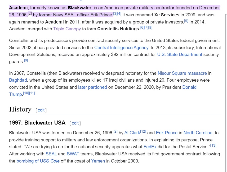 Fyi, Blackwater is now known as Academi. Apollo Management owns ...