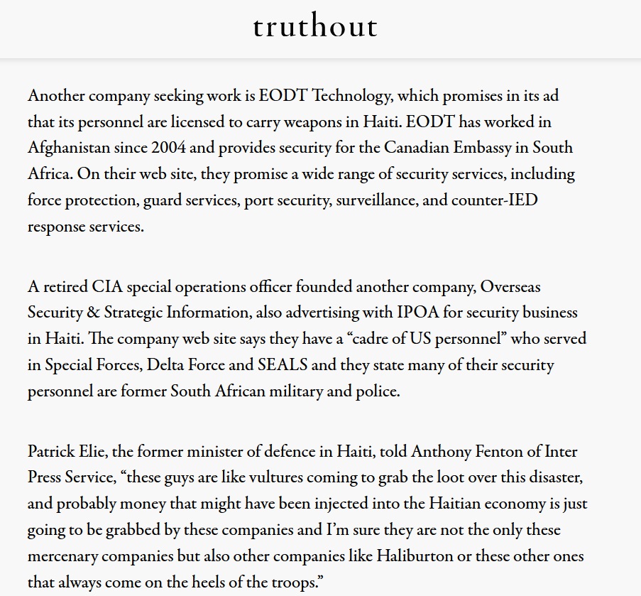 Fyi, Blackwater is now known as Academi. Apollo Management owns ...