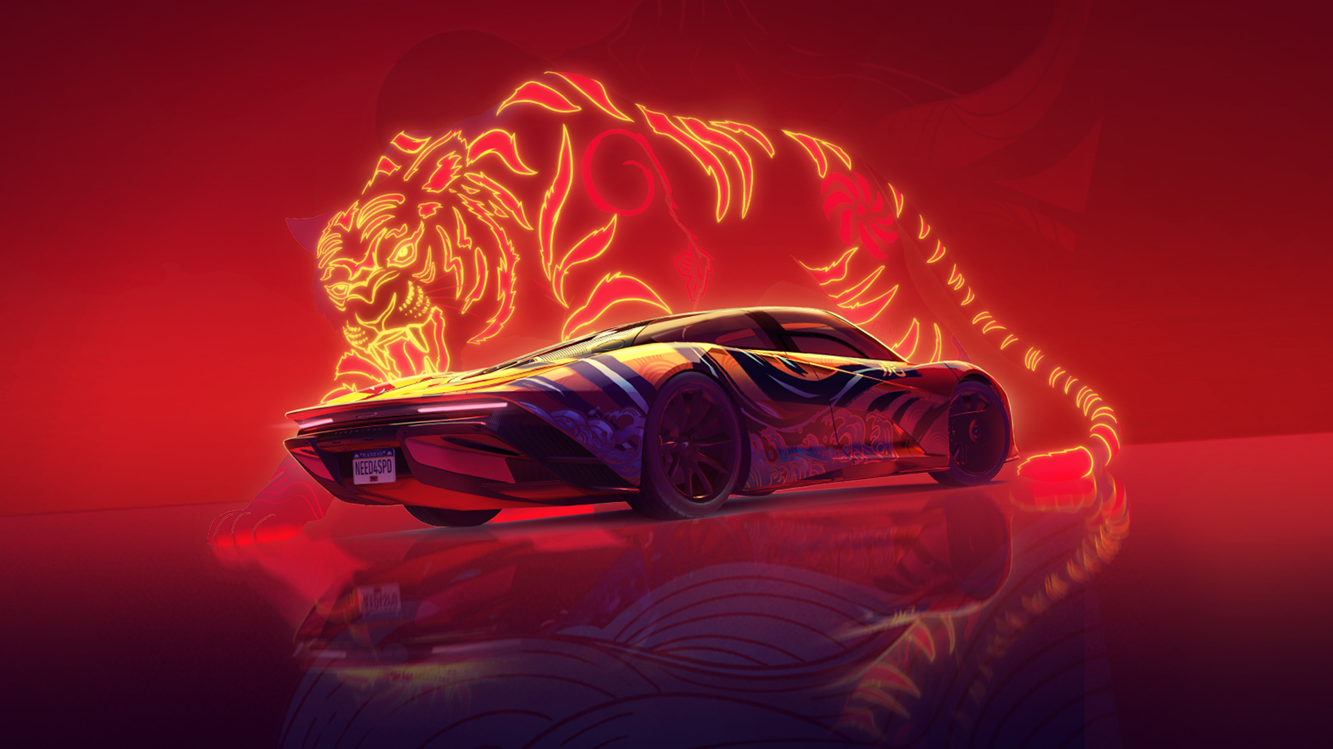 Neon Fire Ferrari Red Lamborghini Sián FKP 37 Neon Wallpaper HD Car