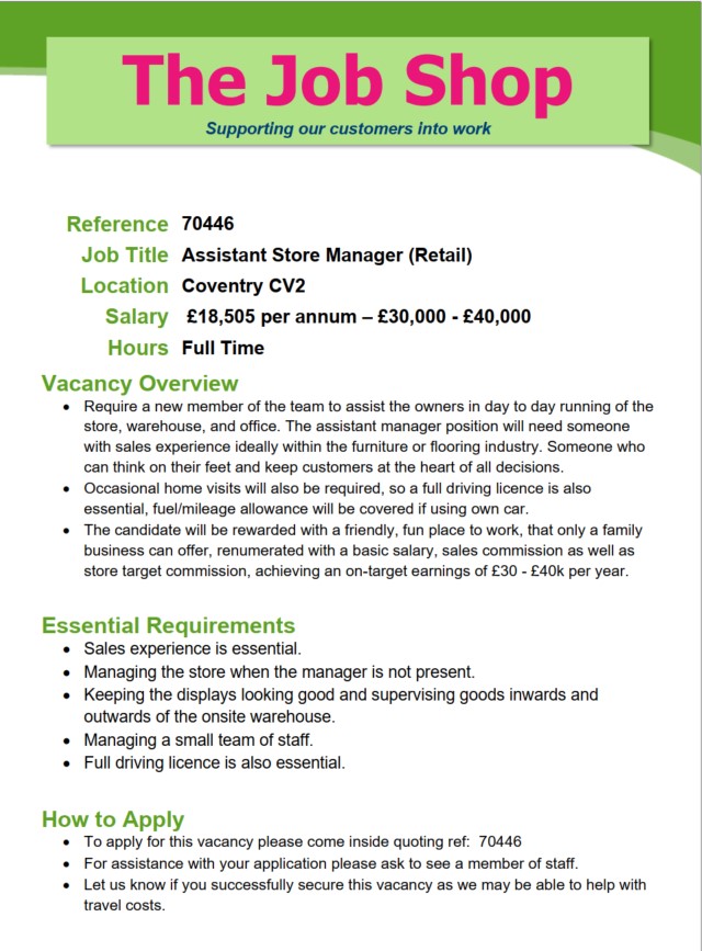 Retail Store Manager Job Description