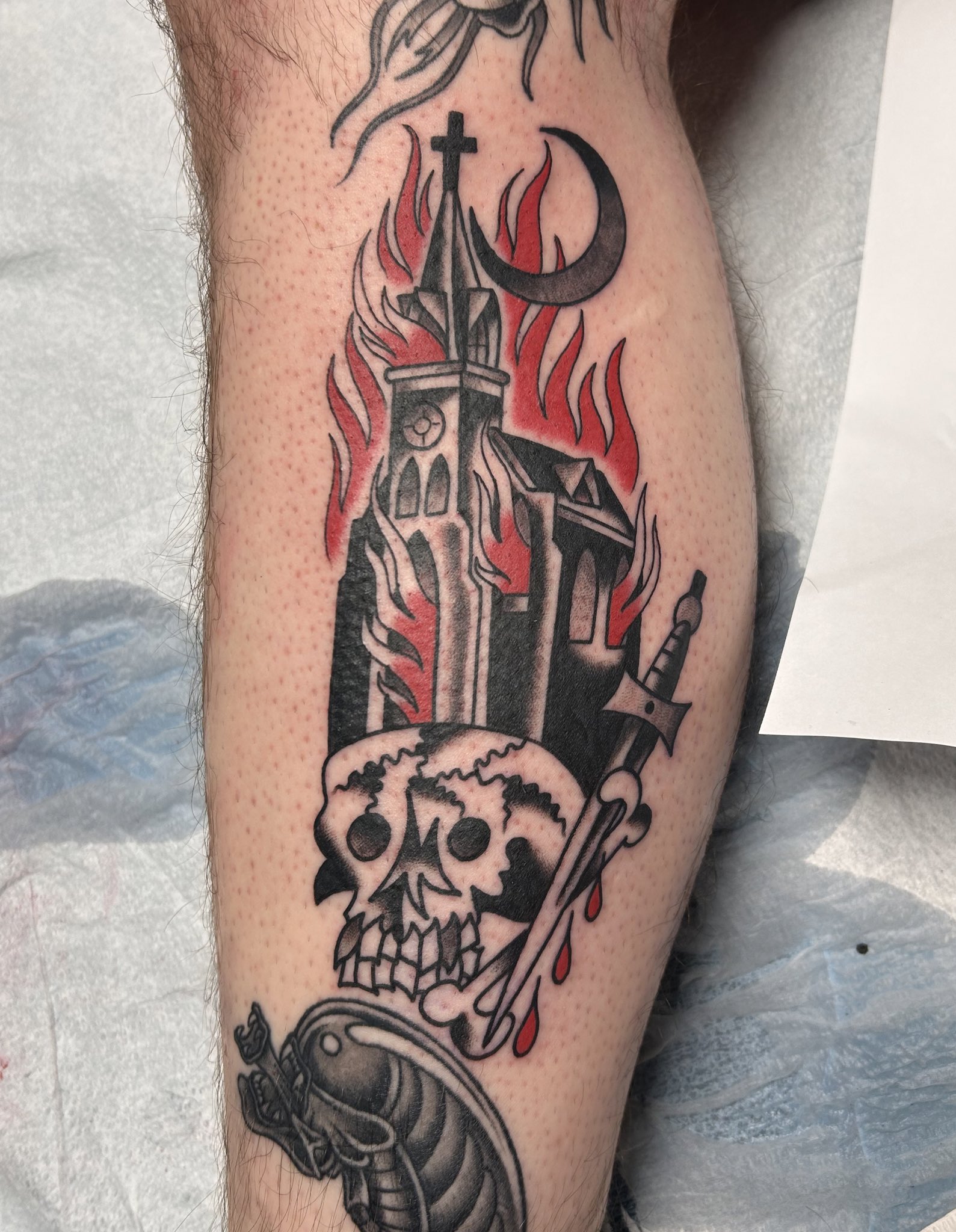 Burning church tattoo - Bronctattooaus.com