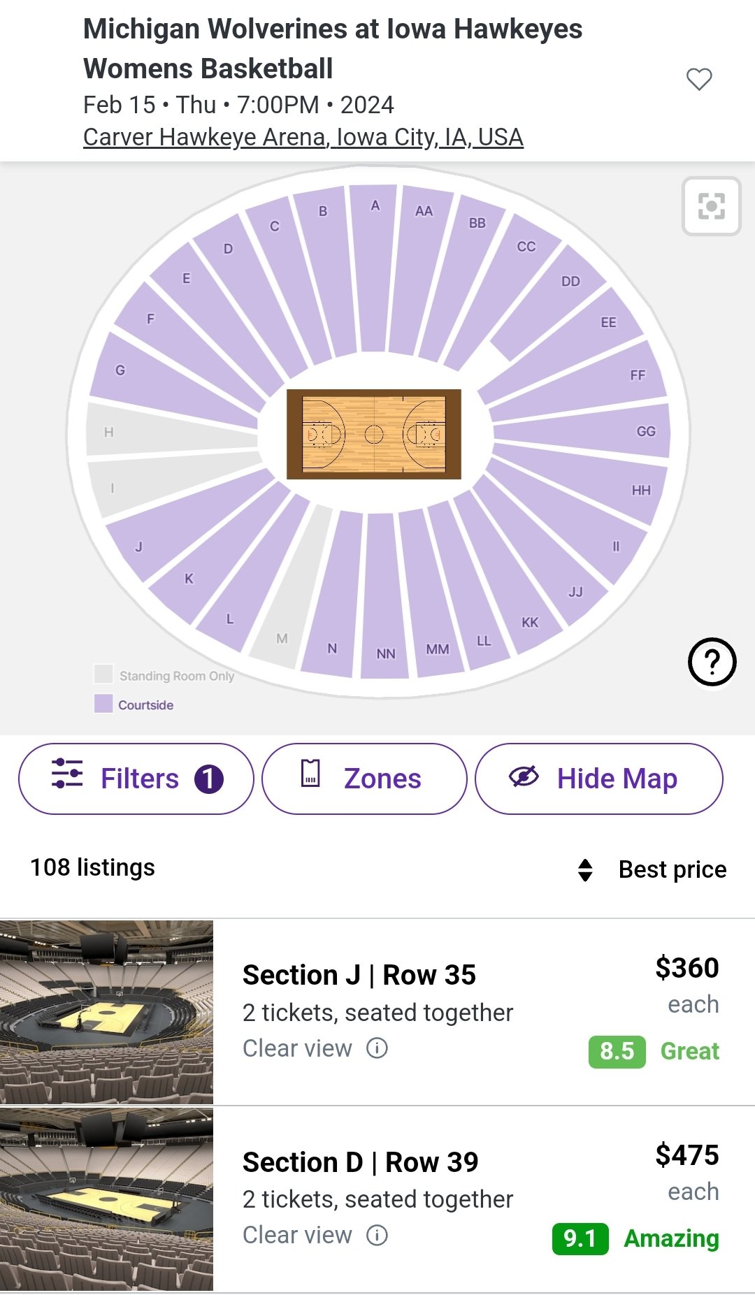 Iowa Basketball Seating Chart Carver Hawkeye Arena, Section BB, Row