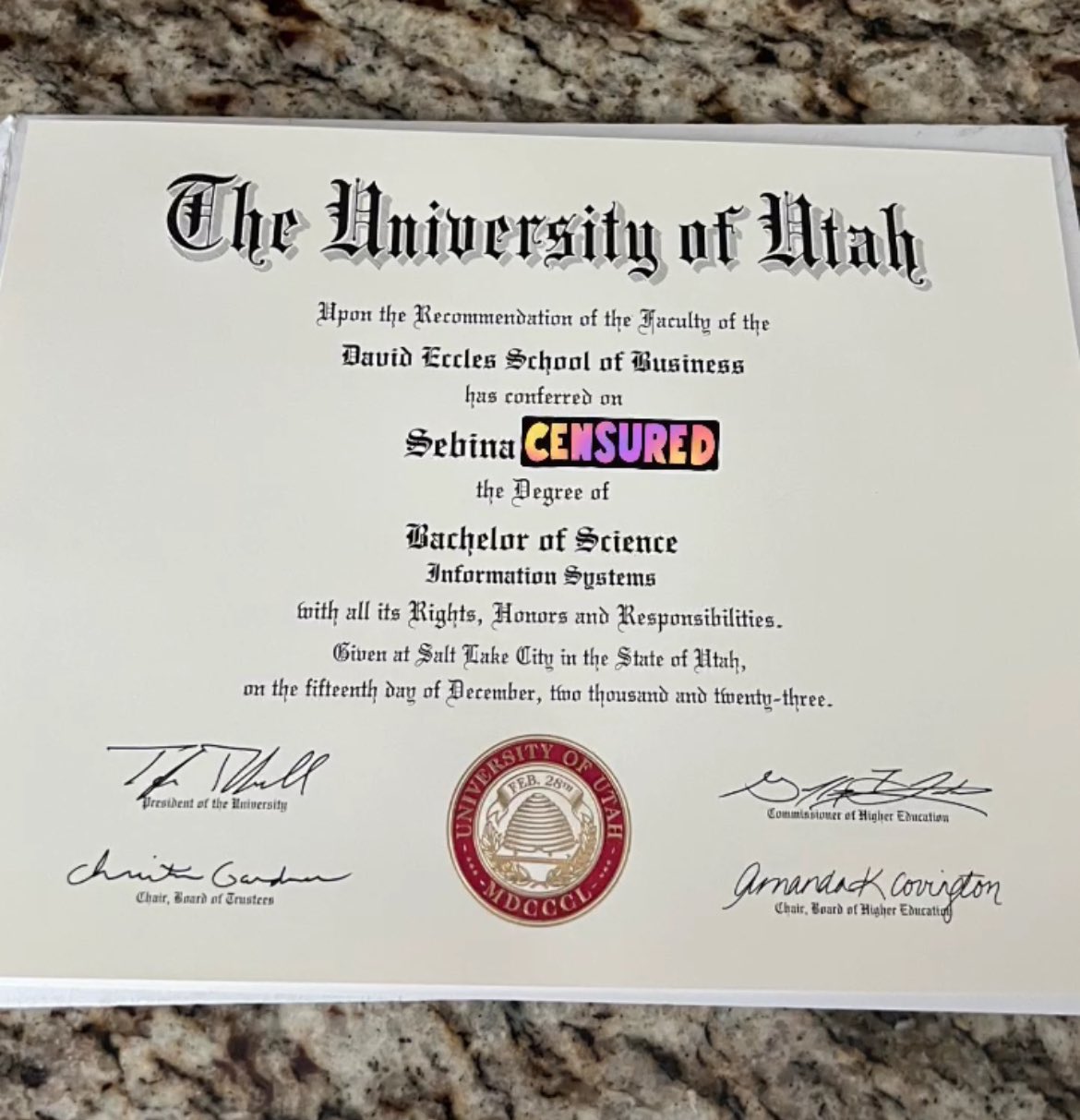 University Of Utah Diploma Century Gold Engraved Diploma Frame In