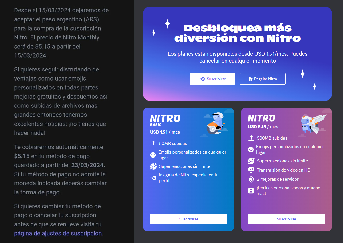 Discord | Se dolariza Nitro Basic y Nitro en Argentina | Vidas Infinitas