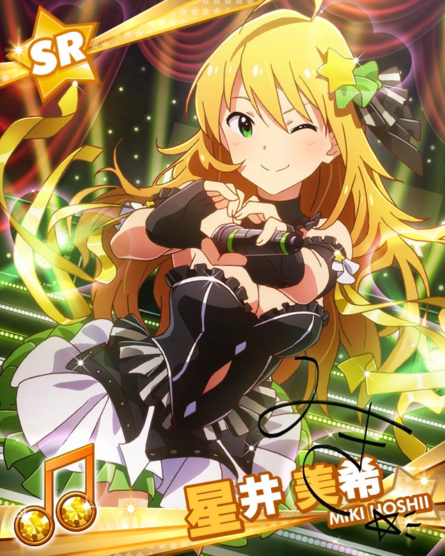 Hoshii Miki 1girl One Eye Closed Blonde Hair Green Eyes Character Name