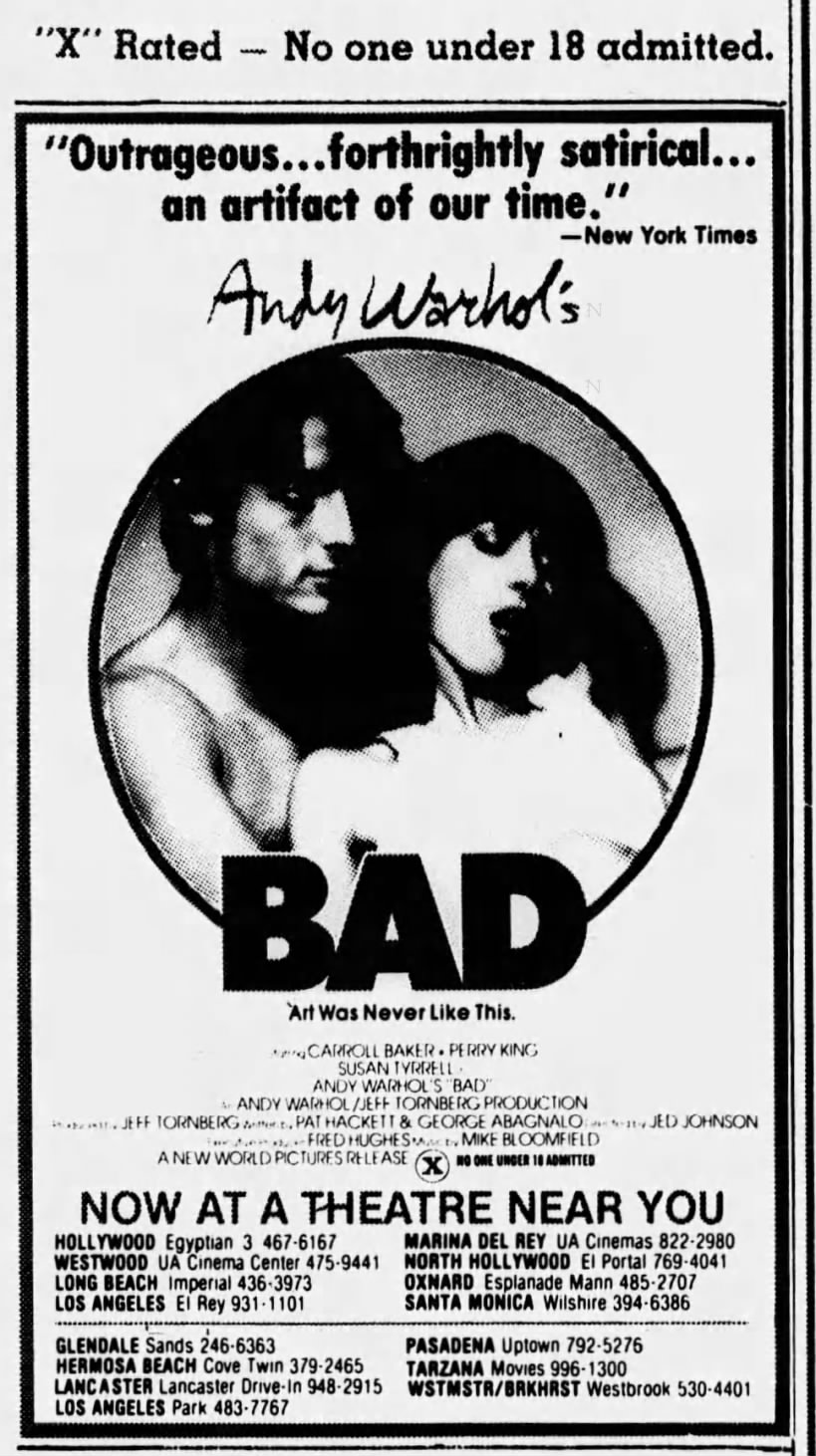 Perry King Bad Andy Warhol's Bad (1977) Andy Warhol T Shirt