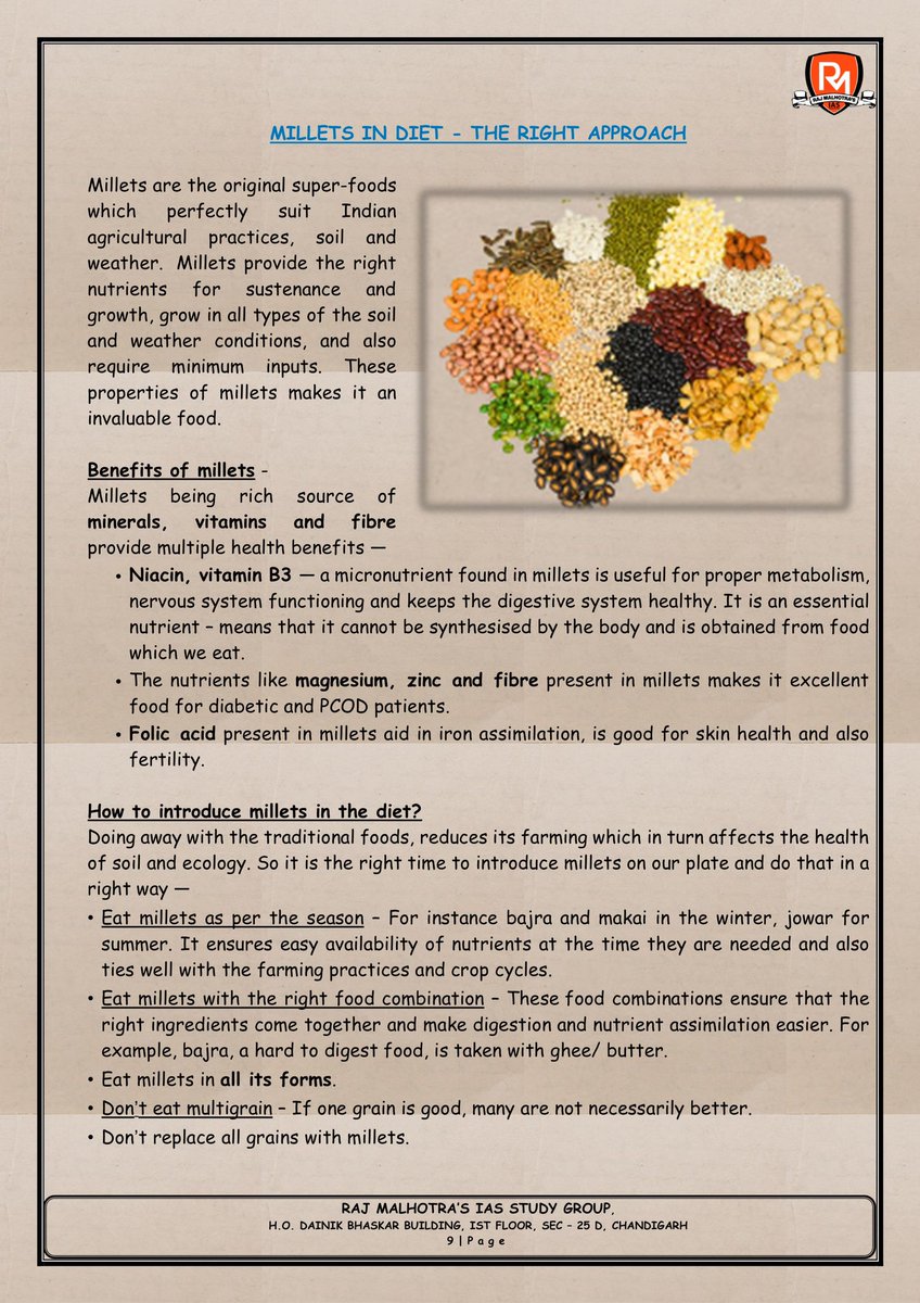 🟢 Millets - 2023 was International year of millets. You can expect 1 ...