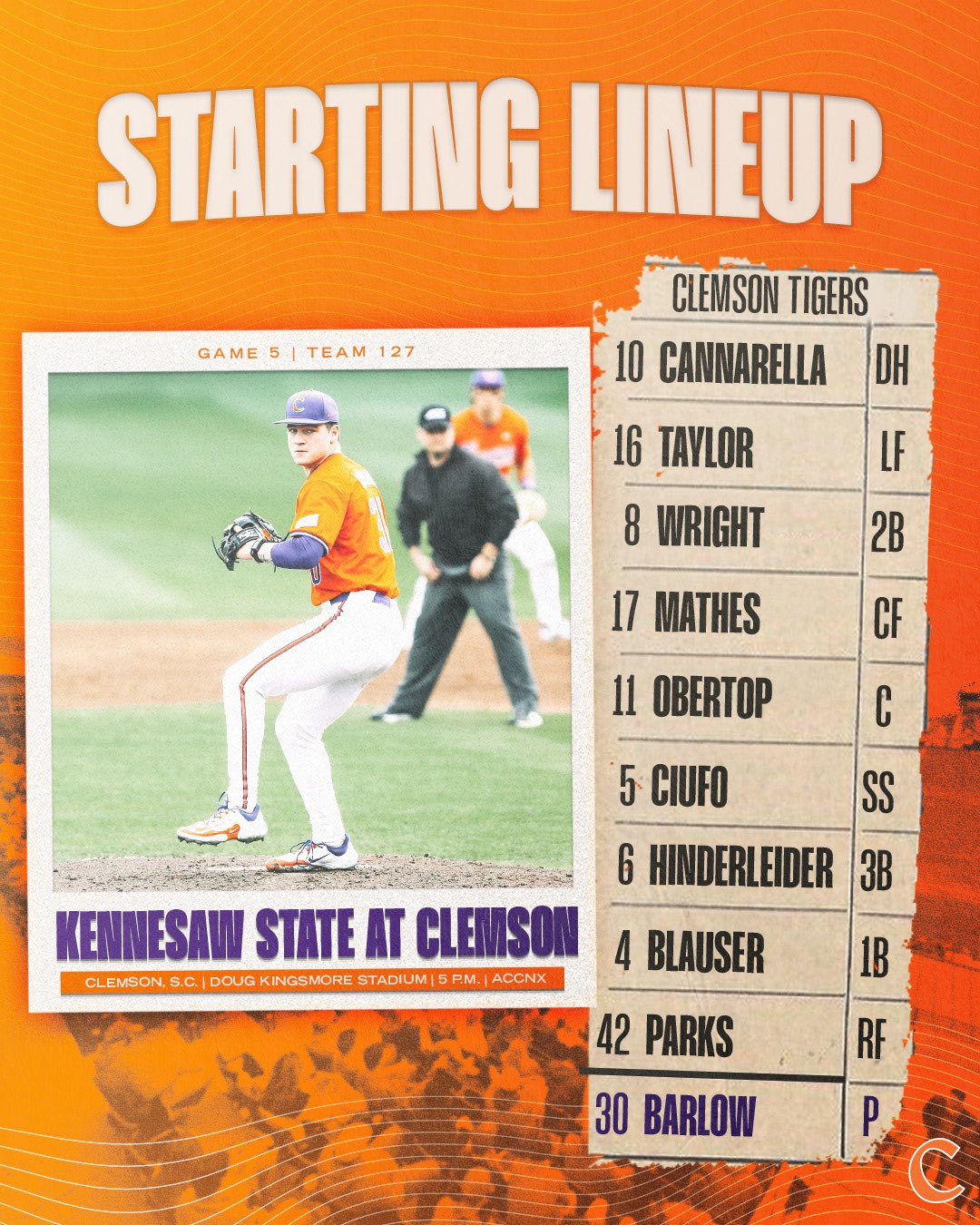 Clemson Baseball on X The Starting Lineup CUatDKS https t 5rt8BIfEHu X