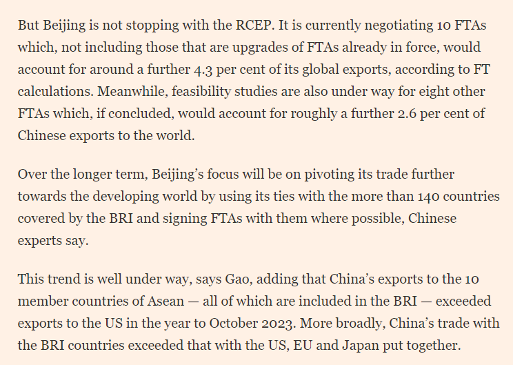 Through a series of patchwork FTAs, China is building a "backup" trading system to the WTO. ️ ...