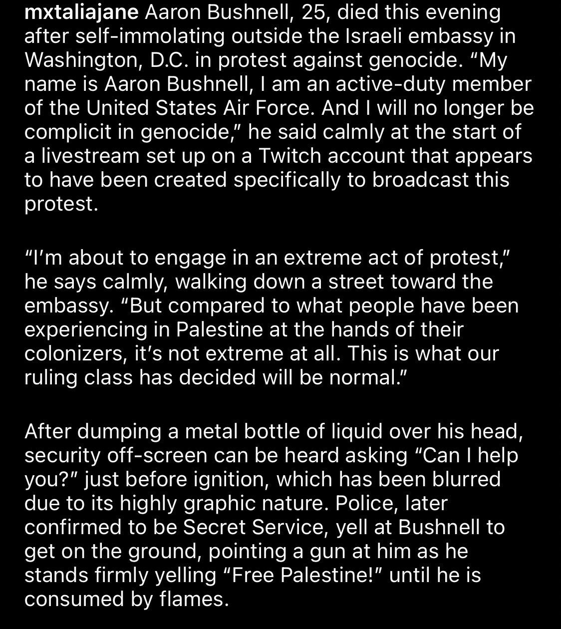 Immolation Quotes After Aaron Bushnell's Self Immolation, A Pentagon