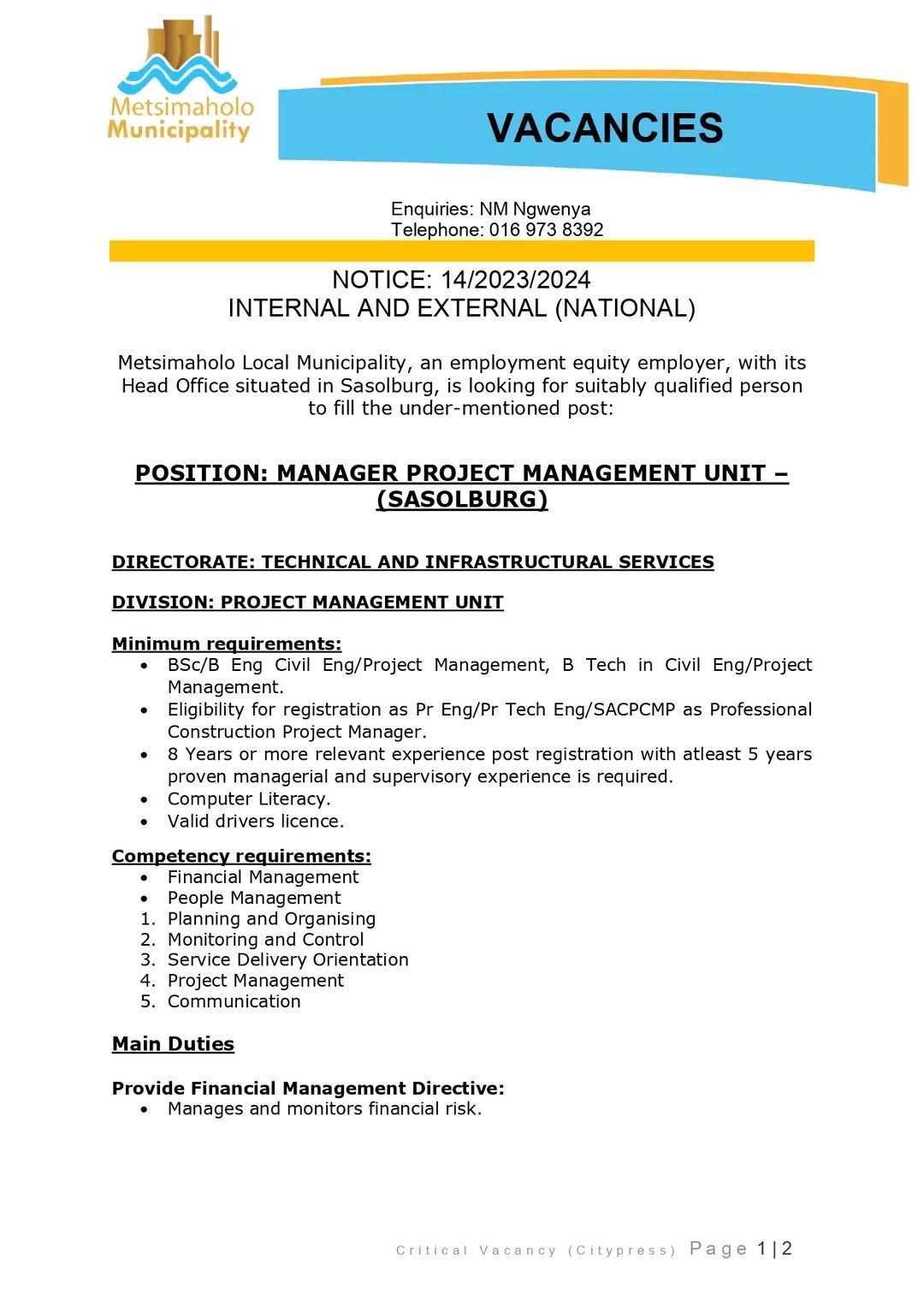 Metsimaholo Municipality Logo