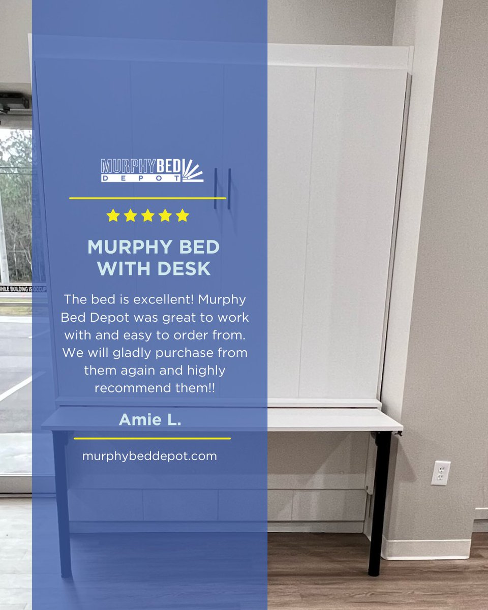 Murphy Bed Depot on X Transform your space seamlessly with our Murphy Bed with Desk just like our delighted customer Amie L. At Murphy Bed Depot we take pride in providing quality
