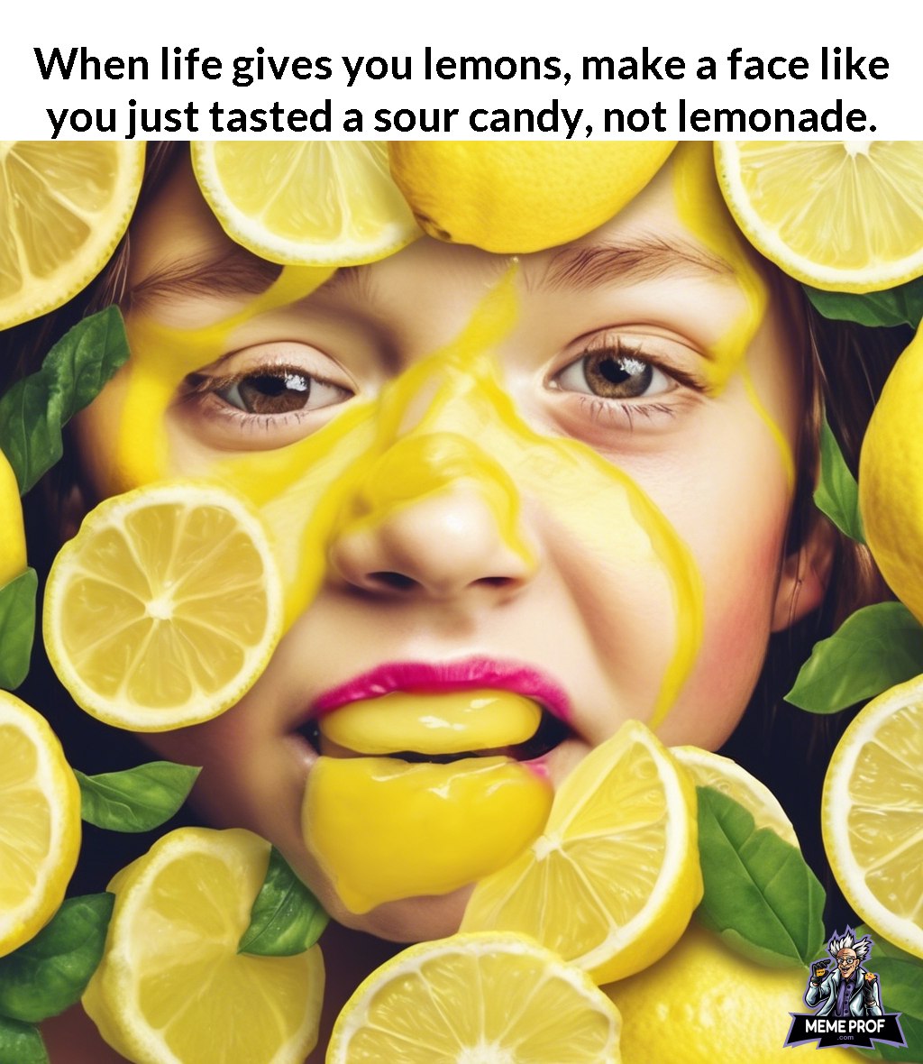 Sour Lemon Memes Cute Happy Lemon Character. Funny Fruit Emoticon In