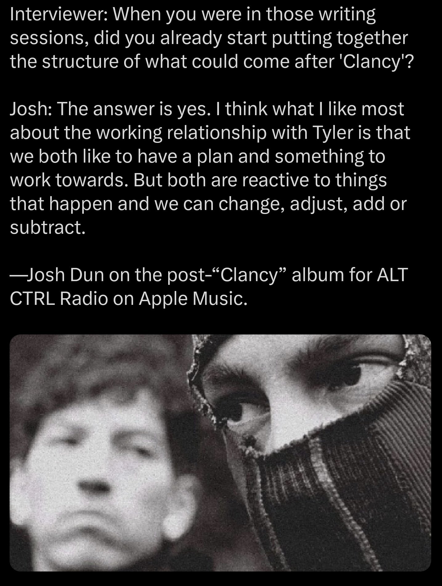 Twenty One Pilots Quotes THE LATEST CLANCY LETTER, THE WHOLE TRENCH