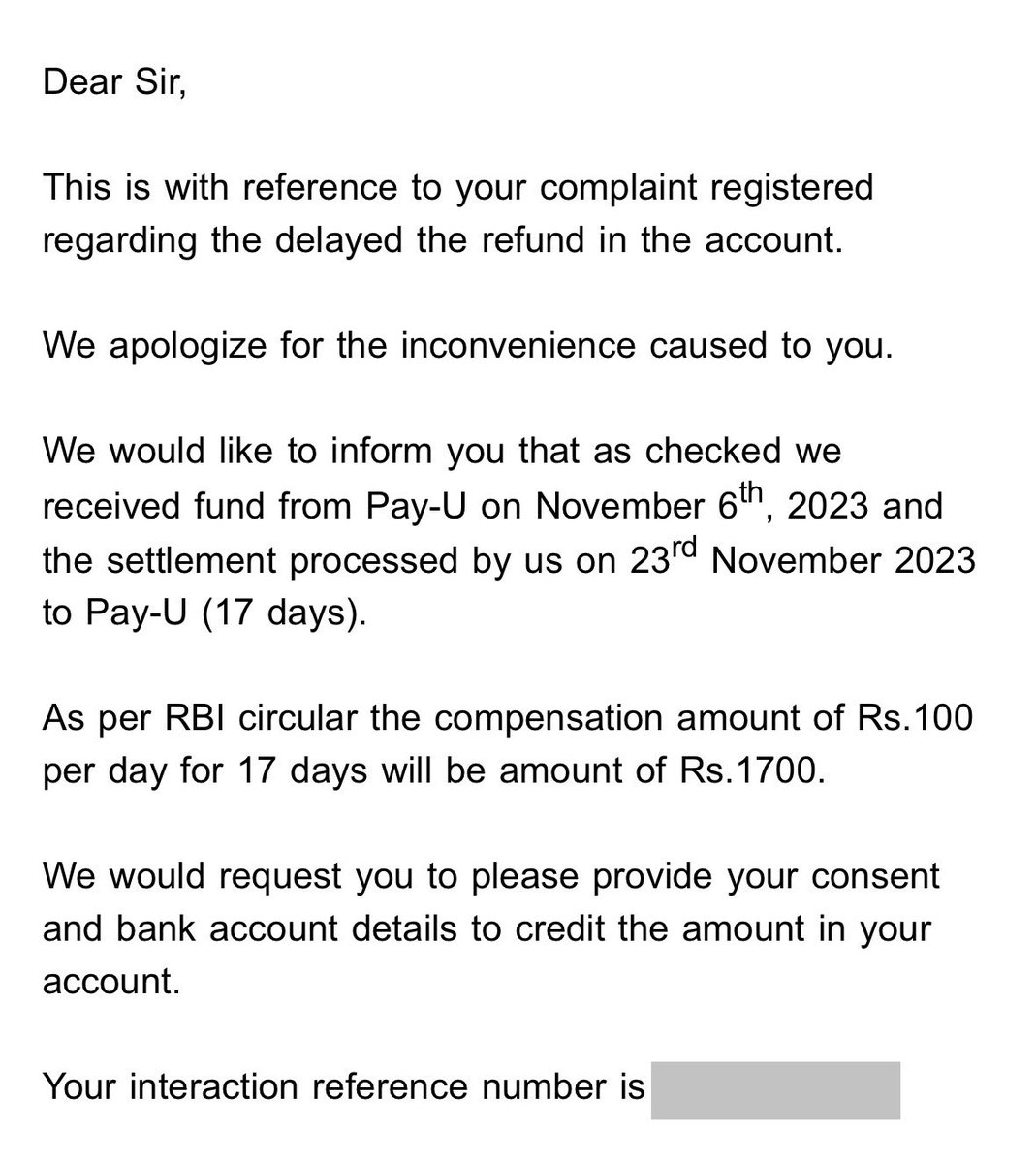 Bank Delayed Refund by 17 Days Raised a Complaint with the RBI Now Bank ...