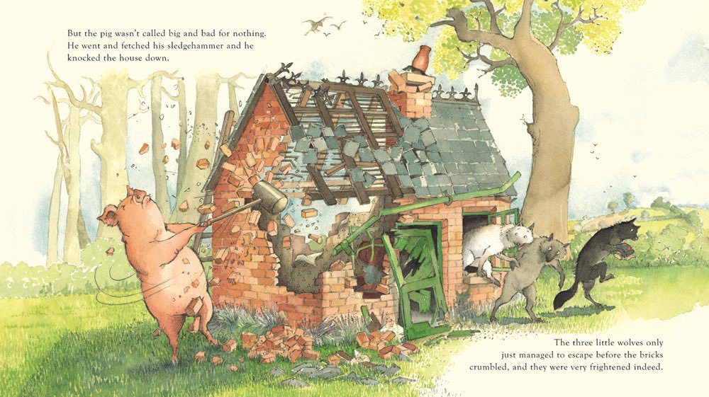 Arc of this children’s book: 1. Wolves build brick house; pig destroys ...