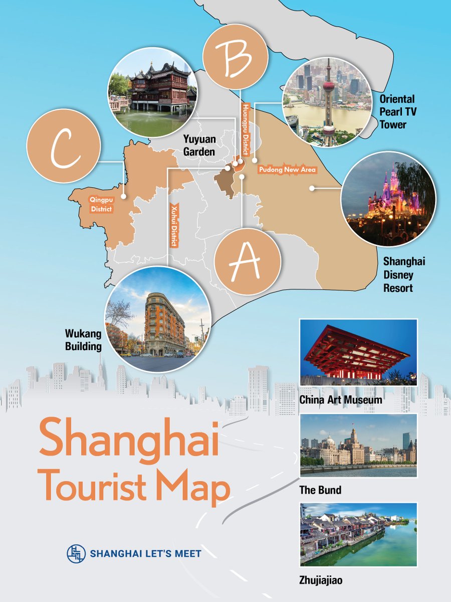 Shanghai Highlights Tourist Map Shanghai Maps, China: Tourist