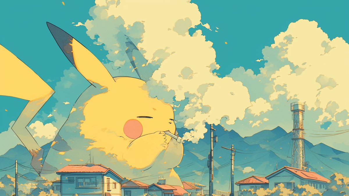 ピカチュウ 「Pikachu making clouds in a dream 」|tarteのイラスト